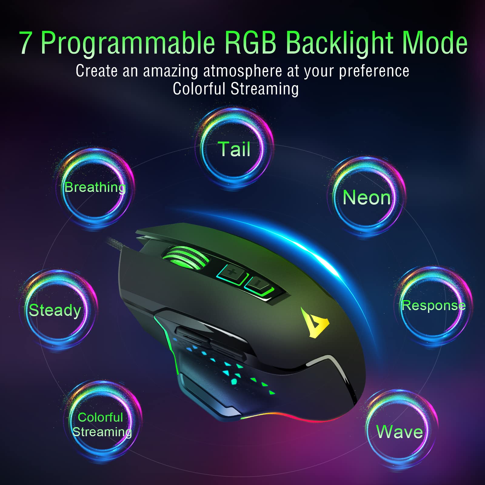 GTRACING Computer Mouse, 7200 DPI Adjustable, 7 Programmable Buttons, RGB LED Lighting, Gamer Ergonomic Comfortable Wired Gaming Mouse Gt791