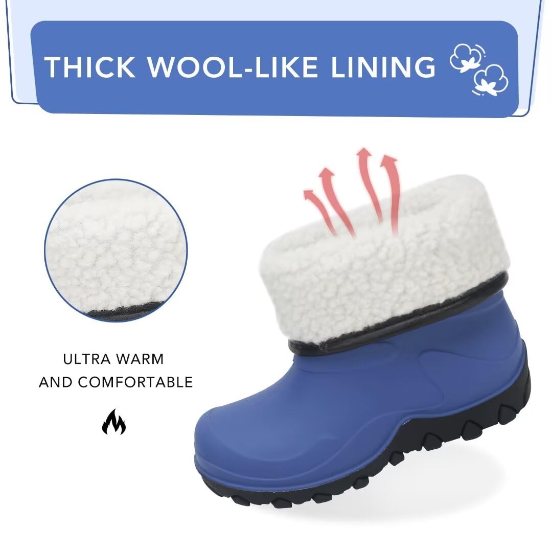 FUNCOO PLUS Kids Winter Rain Boots, Insulated Snow Boots, Children Waterproof Mud Boots, Boys Warm Rain Boots, Little Kid Size 2, Navy