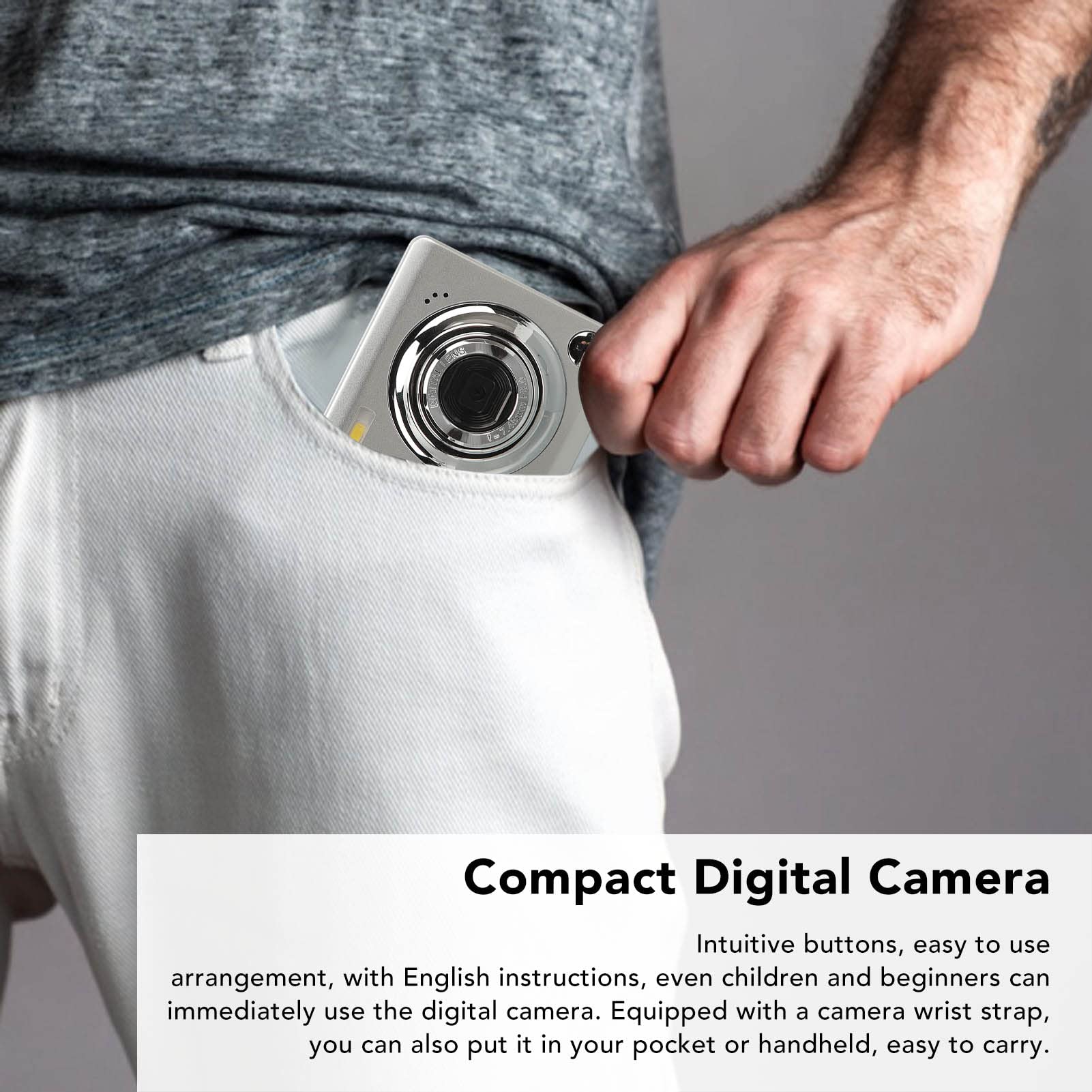 HD 4K Digital Camera for YouTube, 48MP 16X Zoom Vlogging Camera Anti Shaking Small Compact Camera with Wide Angle Lens & Fill Light & Flip Screen for Photography and Video (White)