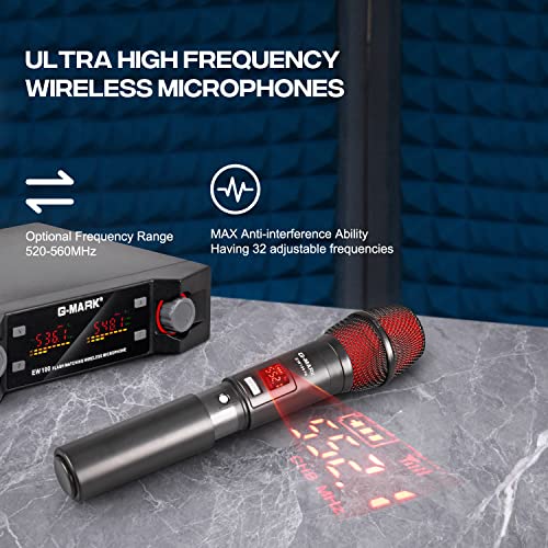 G-MARK EW100 UHF 2 Channel Wireless Microphone System, 2 Cordless Handheld Microphones, Ideal for Home Karaoke, Church, Wedding, Party