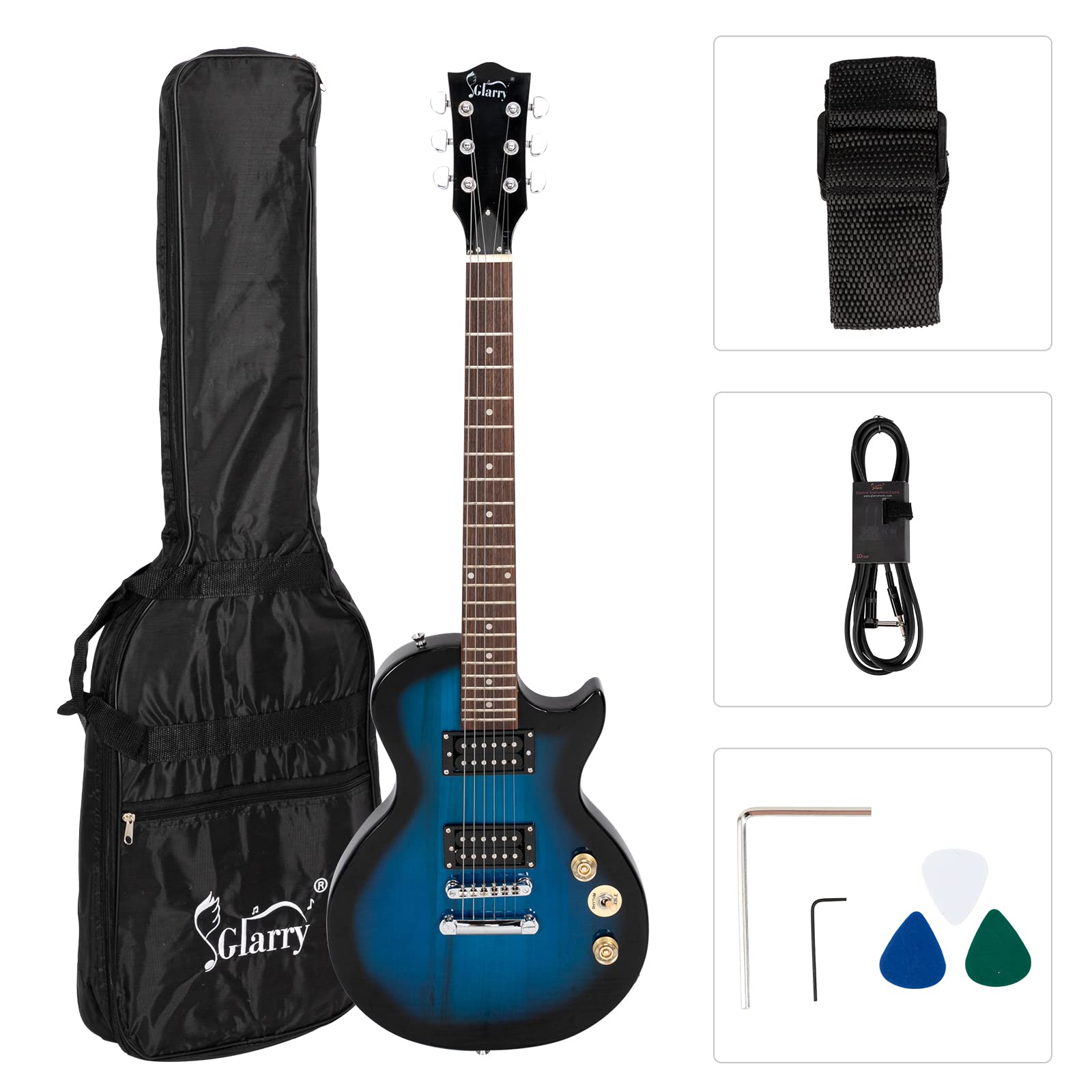 GLARRY 39" GLP Electric Guitar Solid Body Full Size Kit for Beginner, Humbucker Pickups, 3-Ways Switch with Bag, Strap, Cable, Plectrum, Pick (Dark Blue)