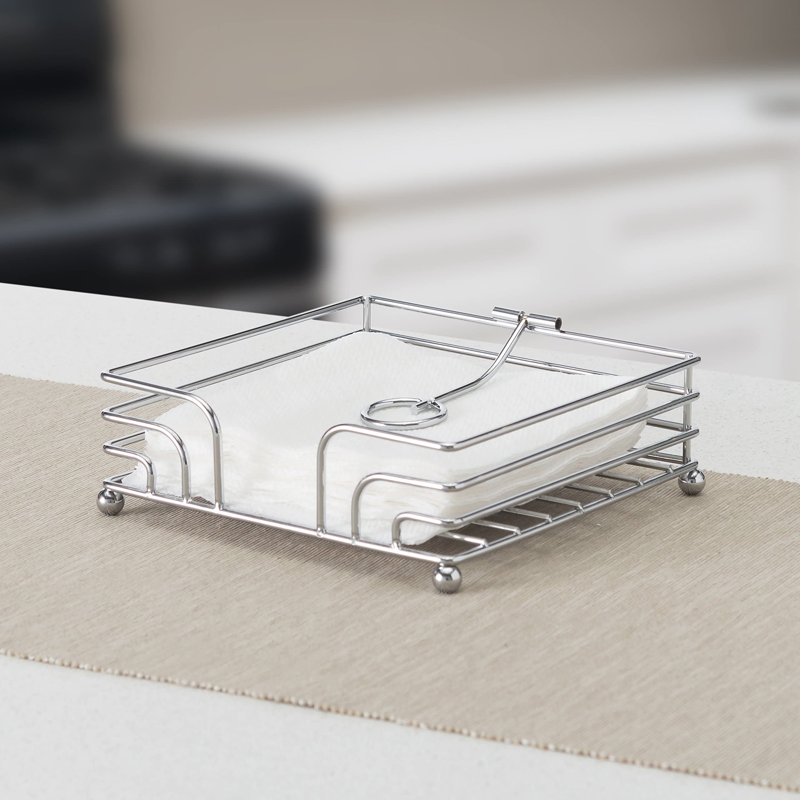 Home Basics Chrome Plated Steel Flat Napkin Holder with Weighted Pivoted Arm, Indoor and Outdoor Use, Silver (1)