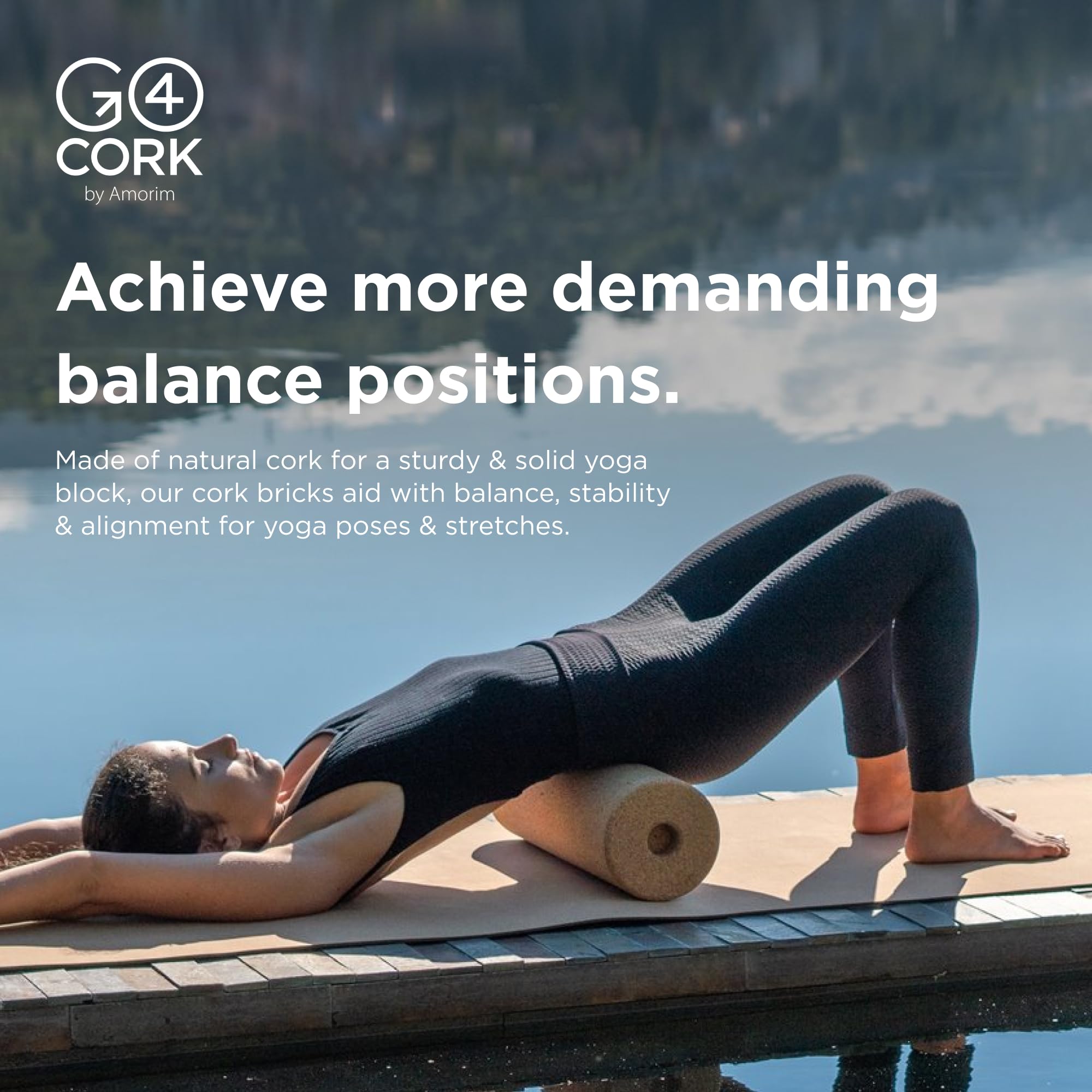 Go4Cork Smooth Cork Yoga Roller and Massage Roller for Massage, Stretching, Tension Relief & More | Non-Slip, Durable, Hypoallergenic & Sustainable Yoga Roller, 18" x 6", (Natural Cork)