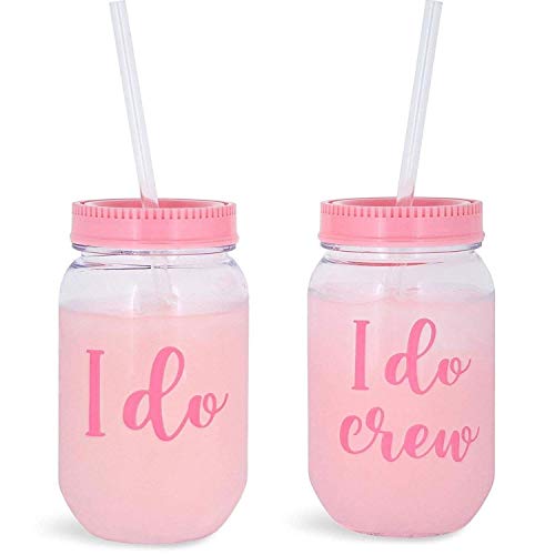 I Do Crew Plastic Mason Jar for Bachelorette Party and Bridal Shower (11+1) Glass