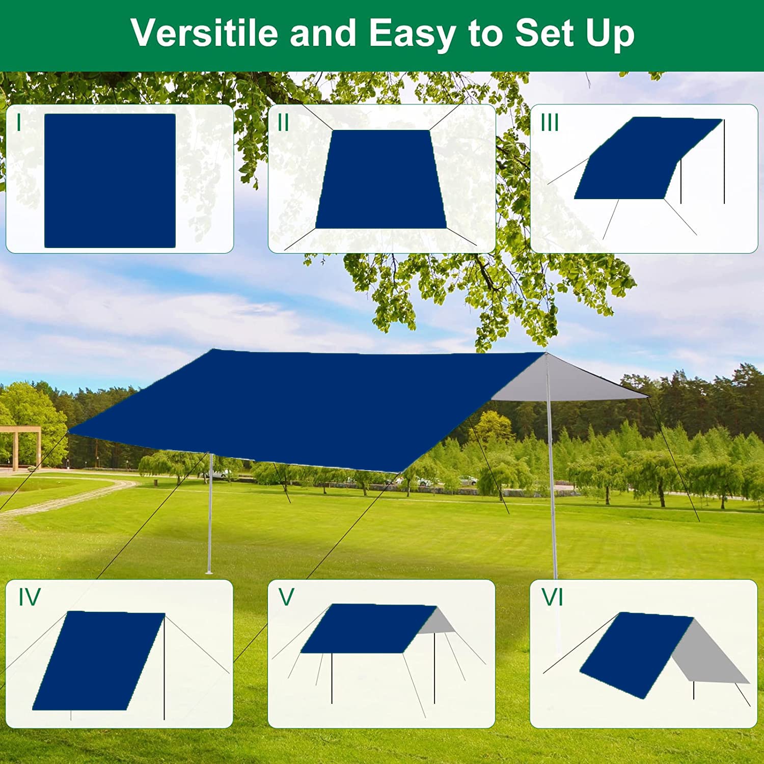 Hammock Rain Fly Waterproof Tent Tarp, Lightweight 10ft Rain Camping Tarp for Camping Backpacking Hiking and Survival Shelter (Blue)