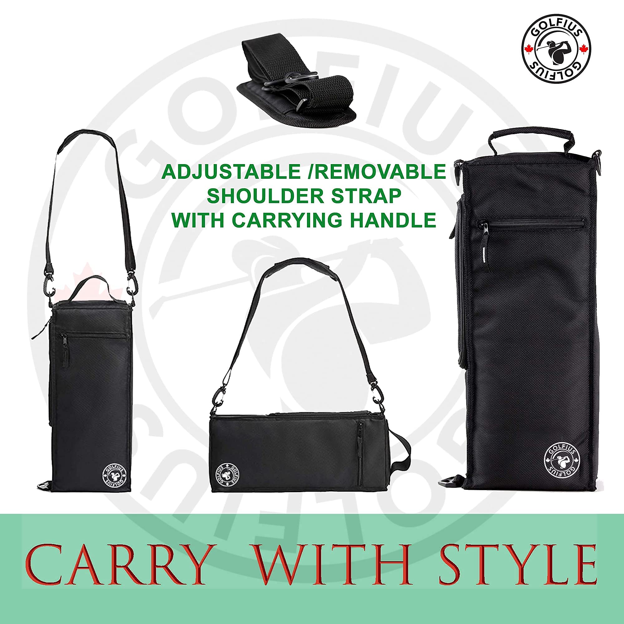 Golfius - Premium Modern Slim Golf Cooler Bag -Soft Insulated Beer Cooler Holds 6 Pack of Cans or 2 Wine Bottles. Golf Necessities, Great for Golfing, Beach Parties, Picnic, Camping, Hiking .(Black)