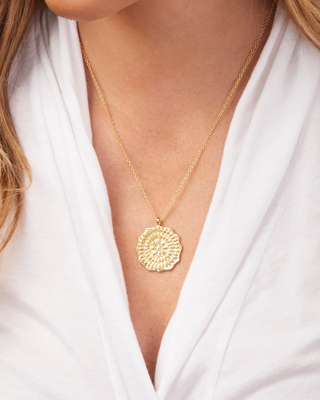 gorjana Women's Mosaic Coin Pendant Adjustable Necklace, 18K Gold Plated Medallion, 19 inch Chain