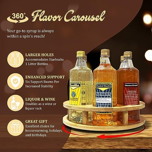 Grateful Grocer Coffee Syrup Organizer - Rotating Coffee Syrup Rack, Lazy Susan Organizer & Syrup Bottle Rack Storage - Holds 7 Bottles, Compatible with Starbucks Syrup & Torani Syrup (Rack Only)