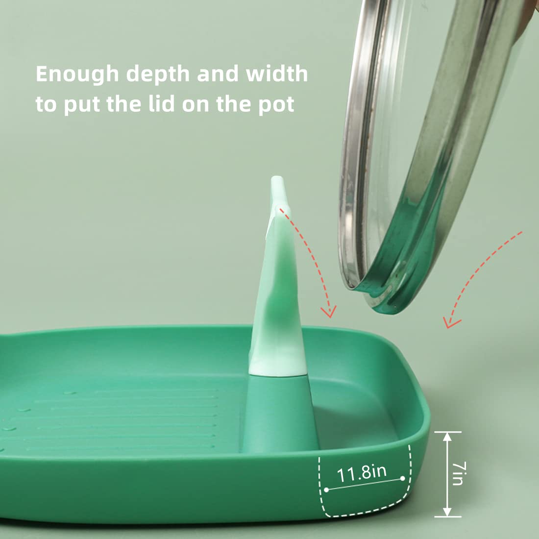 Kitchen Spoon Rest Holder with Drip Pads, Heat-Resistant Utensil Rests for Stove Counter Top,Spoon Rest with Pot Lid Holder，BPA Free Silicon Spatula Rest Organizer for Ladles, Tongs, Forks (Green)