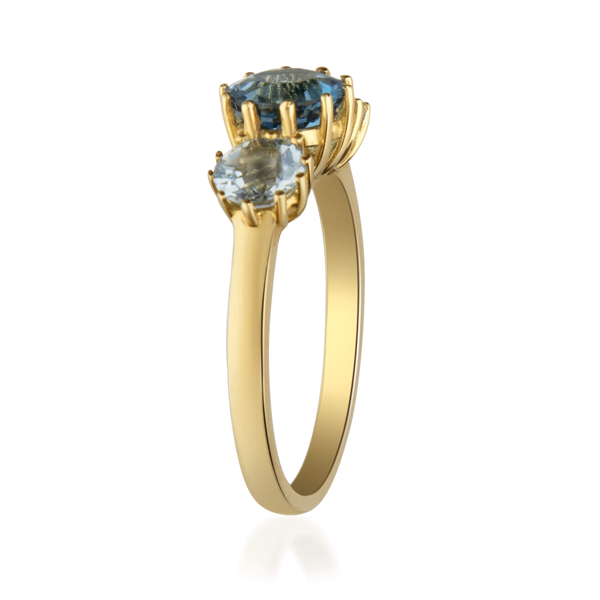 Gin & Grace 10K Yellow Gold Natural London Blue Topaz and Aquamarine Statement Propose Promise Ring for Women
