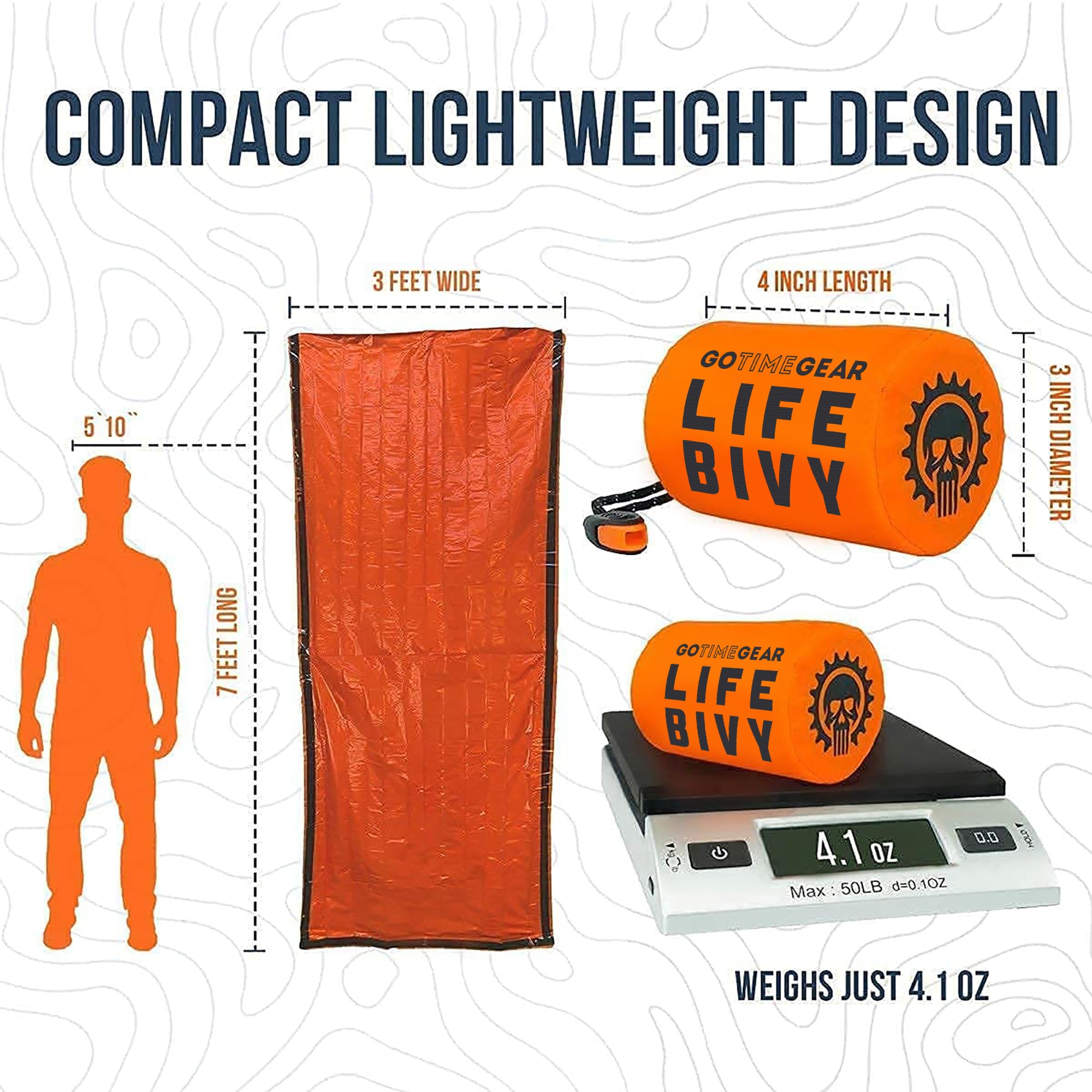 Go Time Gear - Life Bivy Thermal Bivvy and Life Survival Shelter - Emergency Sleeping Bags and Survival Tent - Emergency Bag Bundle (Orange)