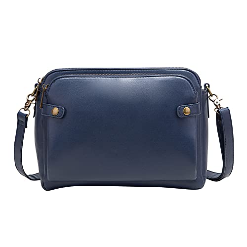 JQWYGB Crossbody Leather Bags for Women - Three-Layer Leather Crossbody Shoulder & Clutch Bag Purses (Dark Blue)
