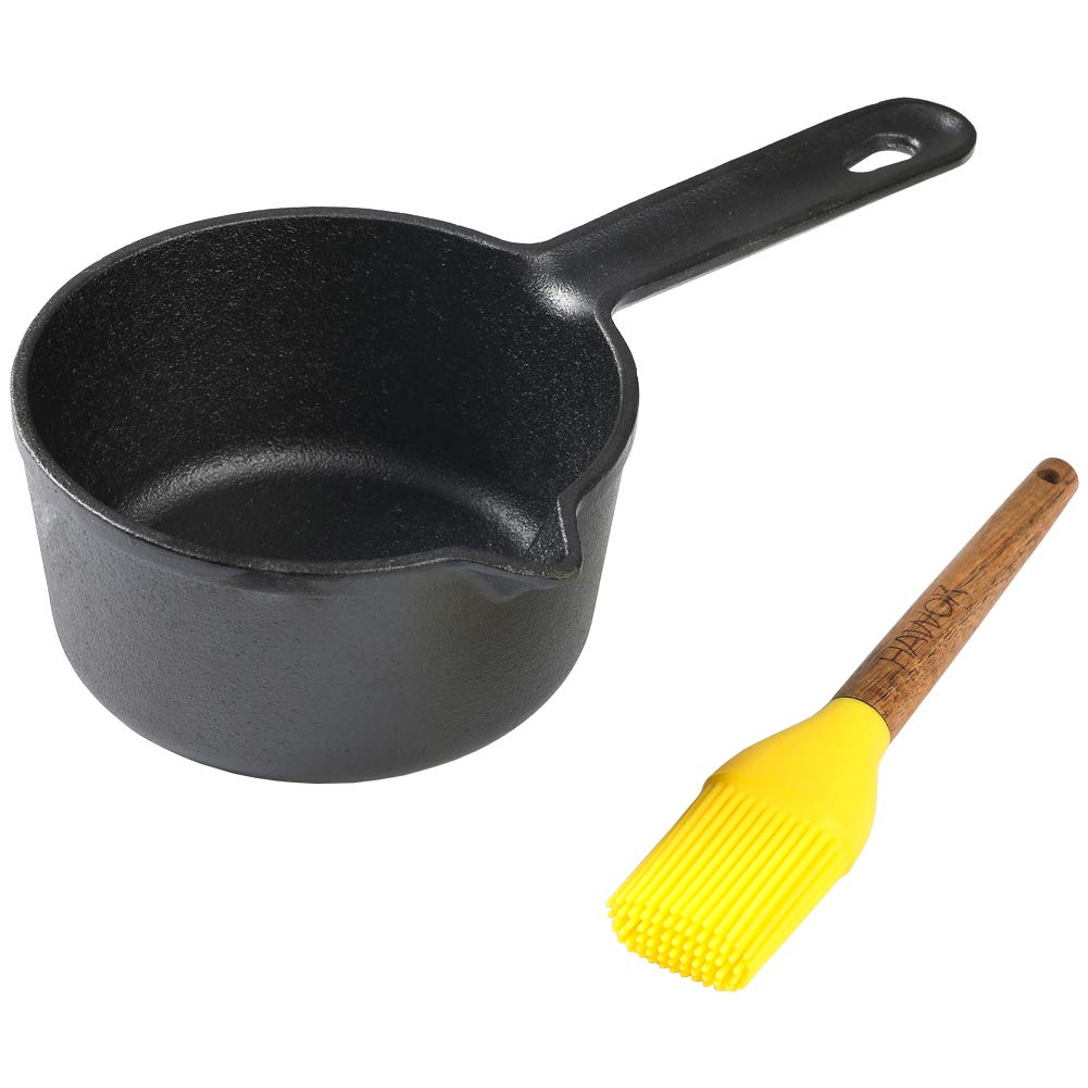 HAWOK 4.9 inch Cast Iron Melting Pot Sauce Pan with Brush,19.4 oz,âŠ