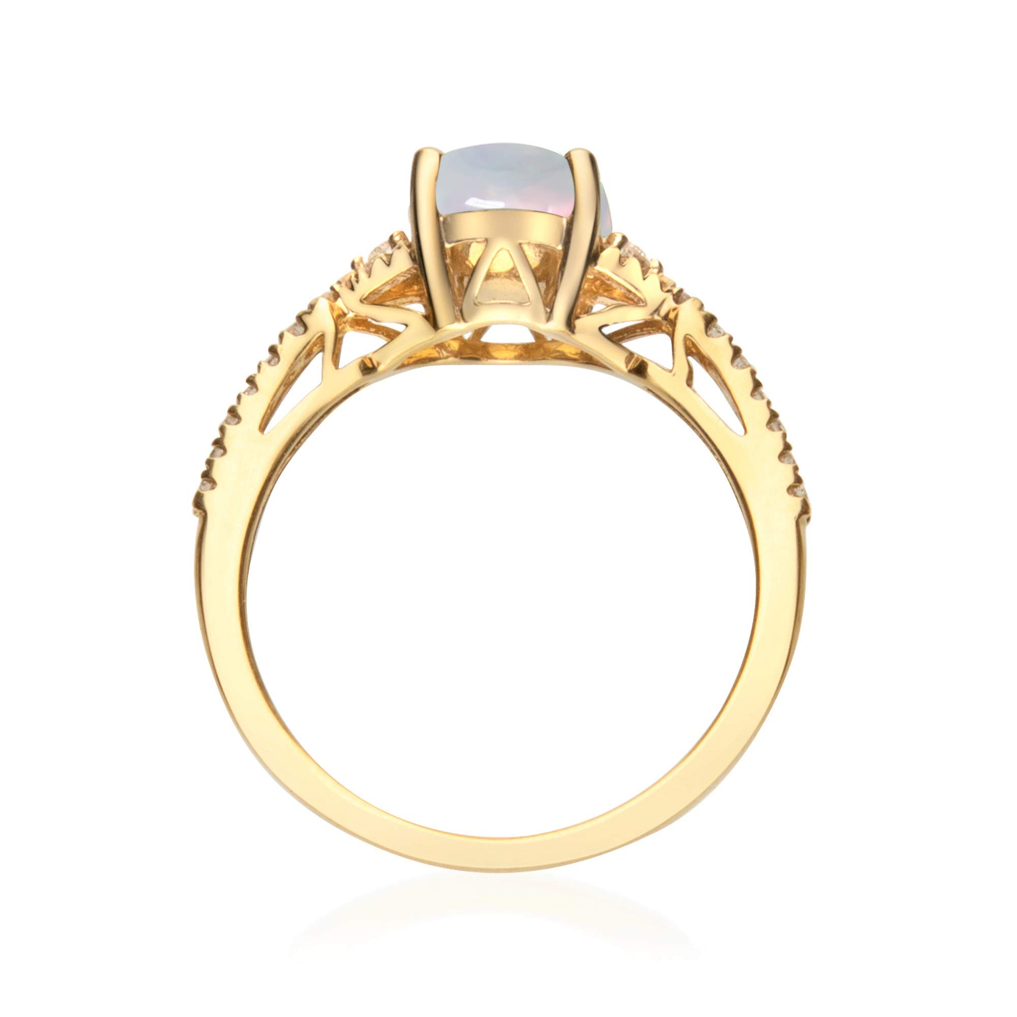 Gin & Grace 10k Yellow Gold Oval-cut Natural Opal and Diamond (I1,I2) Engagement Propose Promise Ring for Women