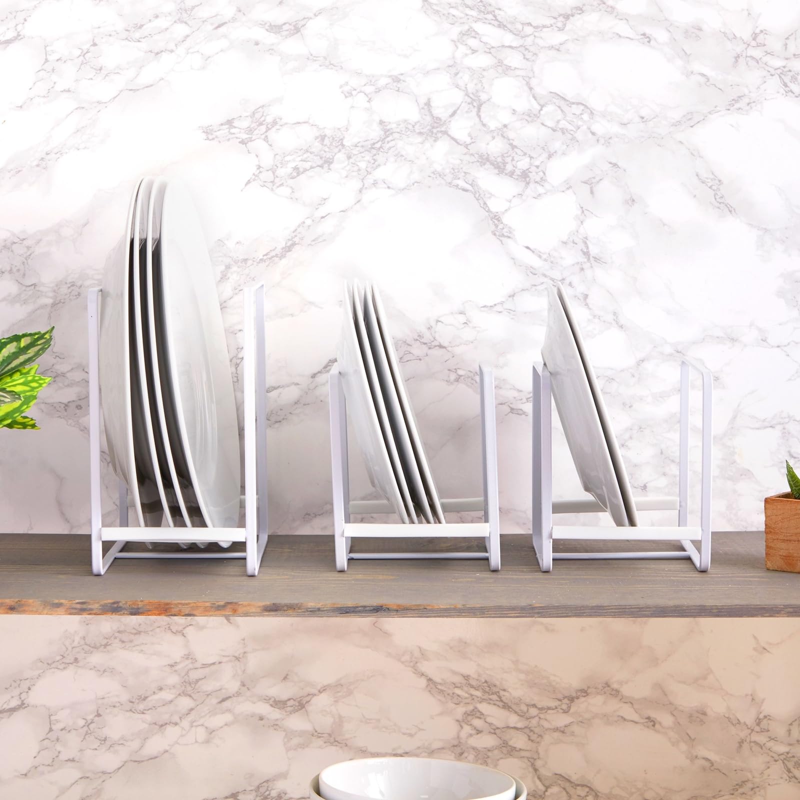 Juvale 3 Piece Plate Organizer for Kitchen Cabinet, Shelf, 2 Sizes for Pots, Pans, Cutting Boards (White)