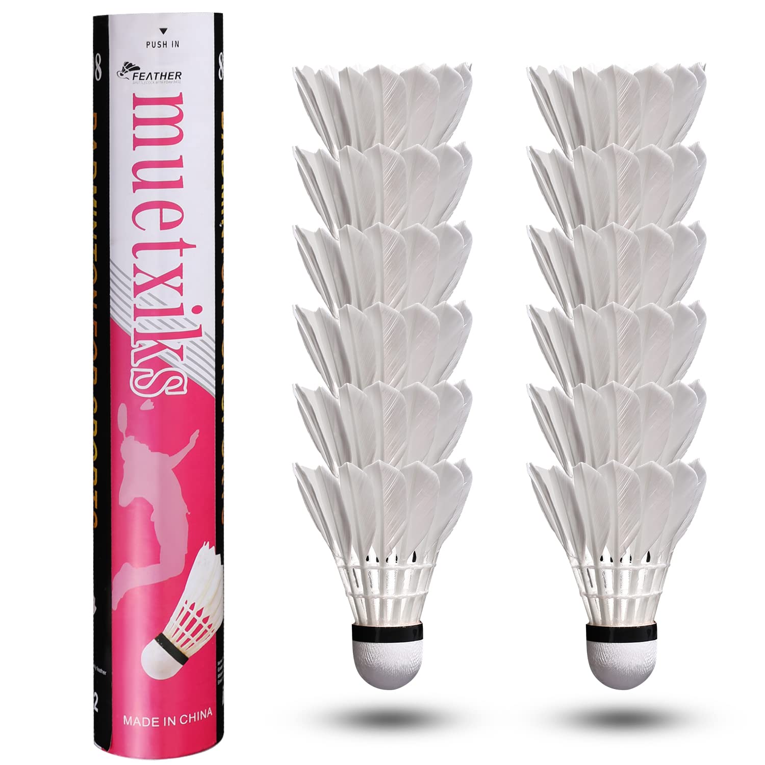 Hxusxjun 12 Pack Goose Feather Badminton Shuttlecocks,Badminton Birdies with Great Stability & Durability for Indoor Outdoor Training Sports,Great for Trainers, Amateurs, Beginners and Family