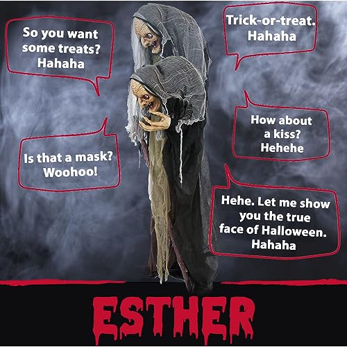 Haunted Hill Farm Life-Size Scary Poseable Talking Witch with Touch Activated Lights and Sound, Battery-Operated Indoor/Covered Outdoor Halloween Decoration