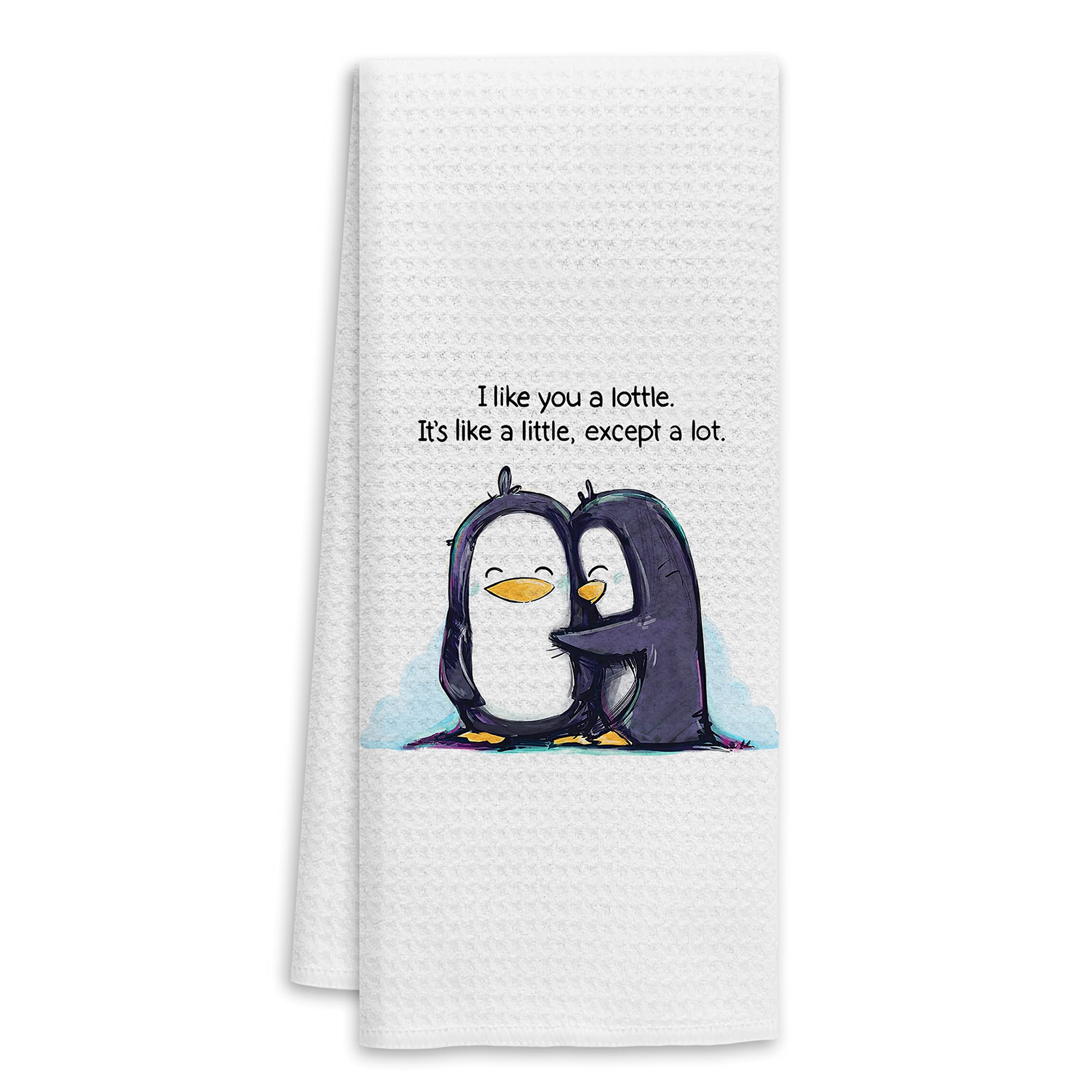 I Like You A Lottle It's Like A Little Except A Lot Cartoon Penguin Bath Towel, Lovely Gifts Decorative Towel,Gifts for Boyfriend Girlfriend Husband Wife Couples Lovers