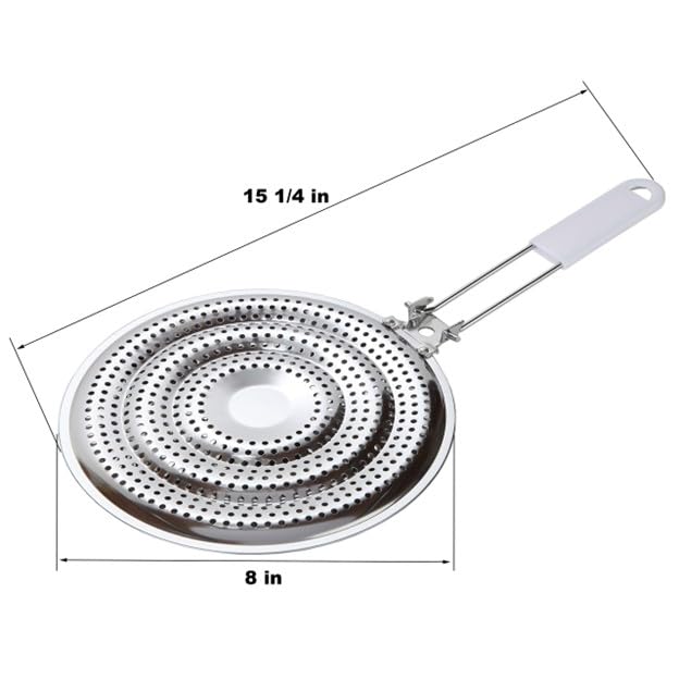 Home-X Stainless Steel Heat Diffuser for Gas and Electric Stove, Induction Cooktop Compatibility, Simmer Plate, Even Heat Distribution, Food Warmer, Flame Guard for Gas Top Cooking, Cool-Touch Handle
