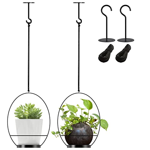 JieGuanG Hanging Planters, Ceiling Hanging Planter for Indoor Outdoor Plants, Round Hanging Tray for Home Garden Porch Balcony Patio Decor Indoor Metal Plant Hanger