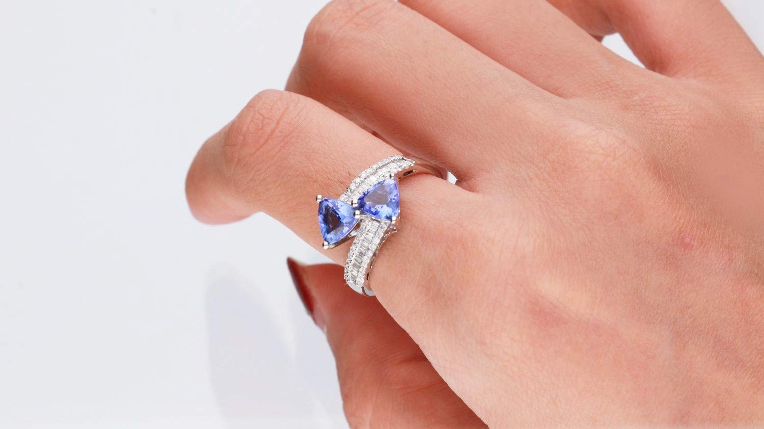 Gin & Grace 10K White Gold Genuine Tanzanite Ring with Diamonds for women | Ethically, authentically & organically sourced (Trillion-cut) shaped Tanzanite hand-crafted jewelry for her
