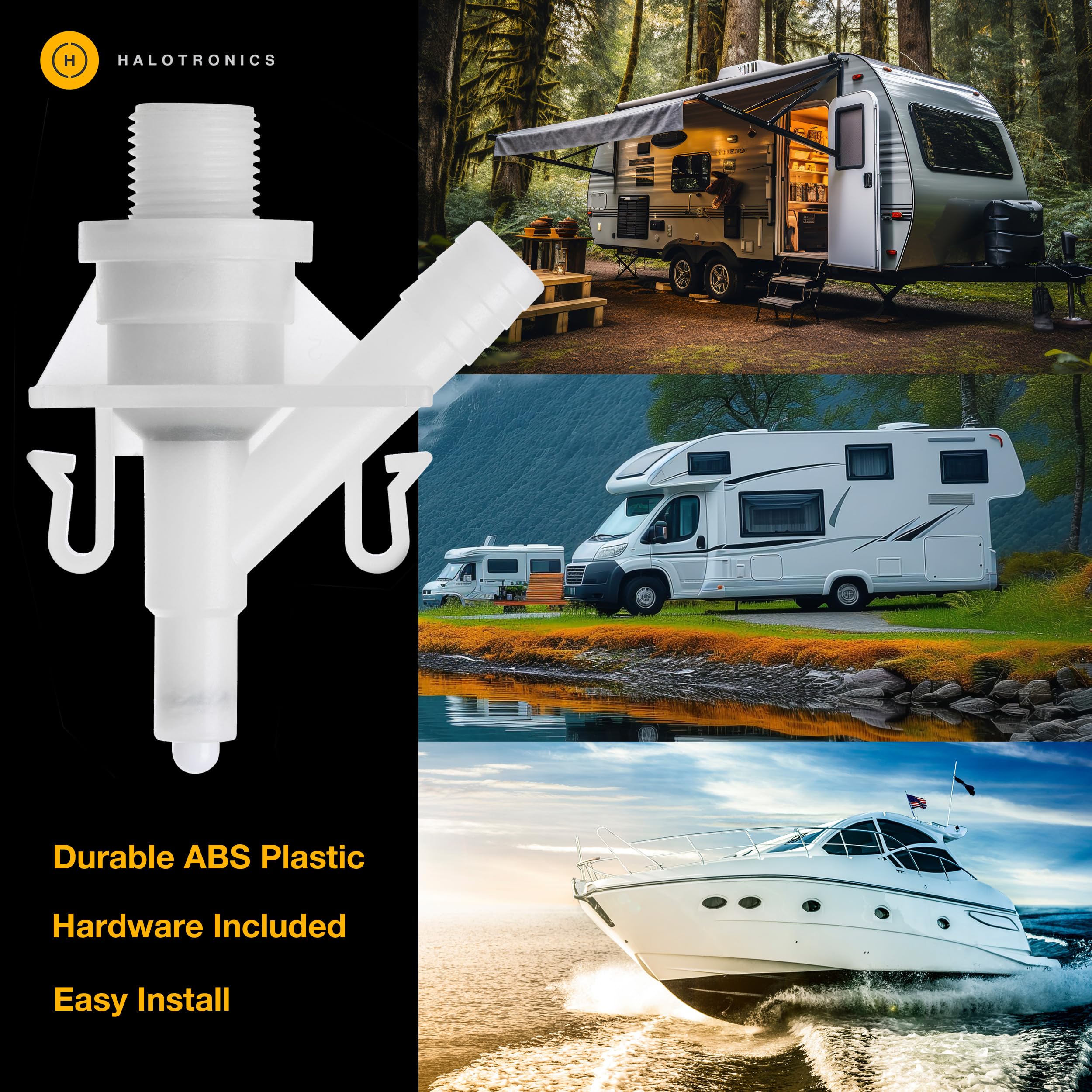 Halotronics Upgraded RV Water Valve Replacement Kit for Pedal-Flush Toilets - Compatible with Sealand Dometic 300, 301, 310, 311, 320, 321 (385311641) - Hardware Included - 2024 Model