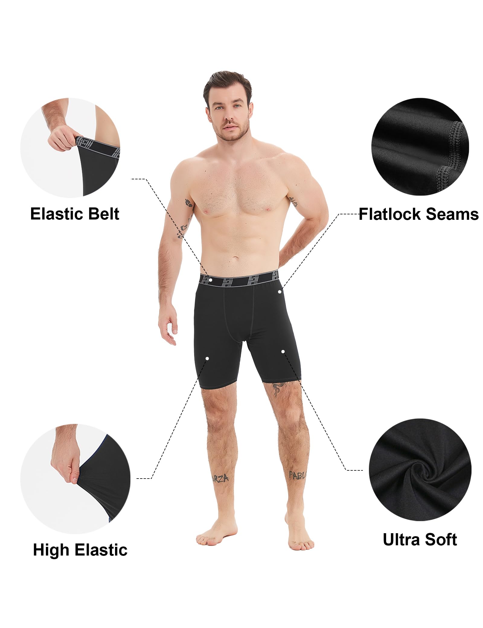 HOPLYNN 4 Pack Compression Shorts Men,Compression Underwear for Men Spandex Sport Shorts Athletic Workout Running Performance Baselayer Shorts Black Medium