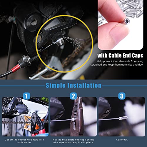 Glarks 5Pack Blue Bicycle Shifter Cable Housing Kit with Aluminum End Caps S Hook Crimps for Mountain Road MTB Bike Replacement