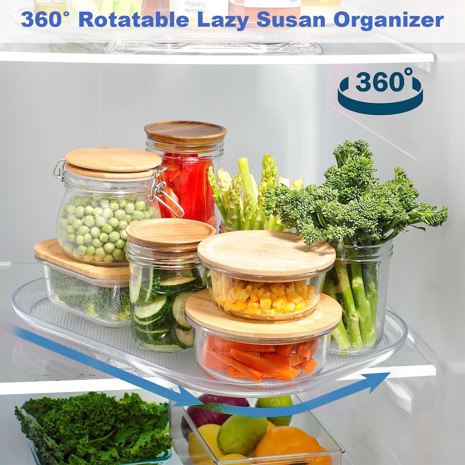 Hcomine Square Lazy Susan for Refrigerator, Turntable Organizer Countertop Condiment Storage Rack, Cabinet, Table, Pantry, Kitchen, (13.7x10.2 Inches)
