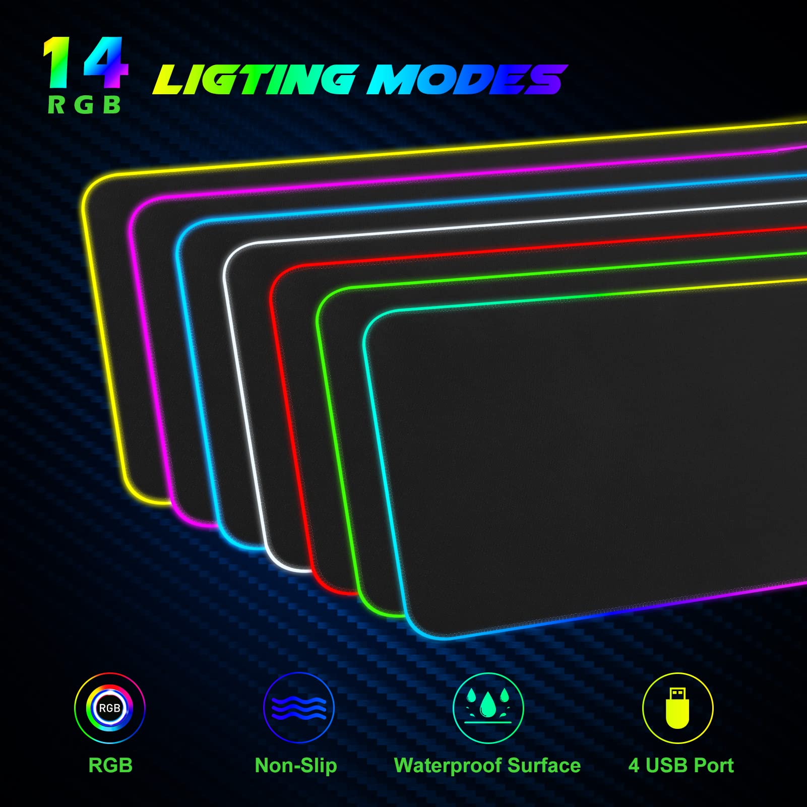 GIM RGB Gaming Mouse Pad, 4 USB Port, 14 Lighting Modes, 5mm Ultra Thick, Oversized Glowing Led Extended Mousepad, Anti-Slip Rubber Base Waterproof Keyboard Mouse Mat 31.5×11.8 inches