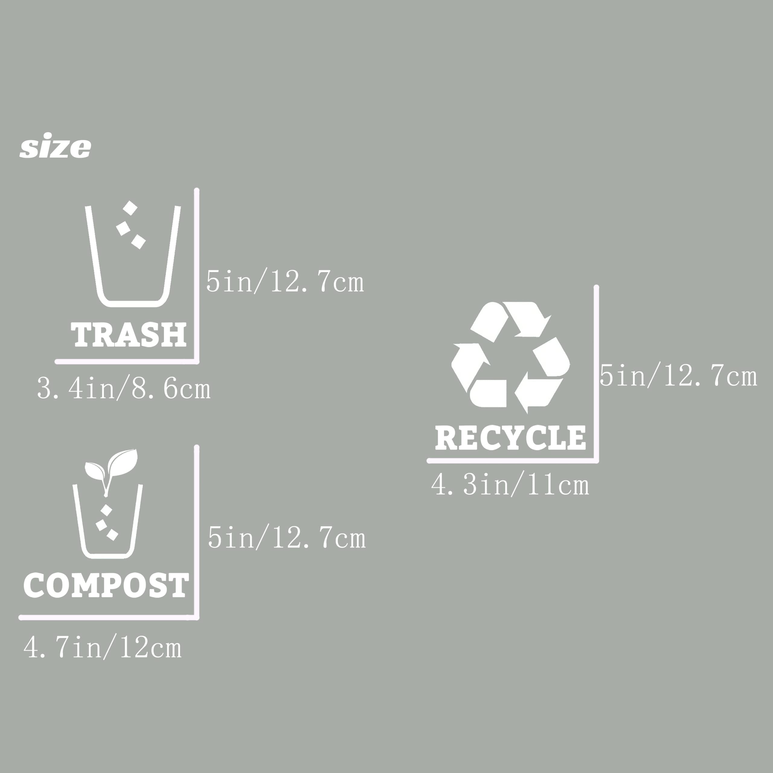 XTRAYXRAY Trash Recycle Compost Stickers Set of 3 Recycle Vinyl Decal Sticker for Trash Can, Compost Bin, Recycle Bin Symbol to Organize Garbage containers or Trash cans (White, 5 Inch)
