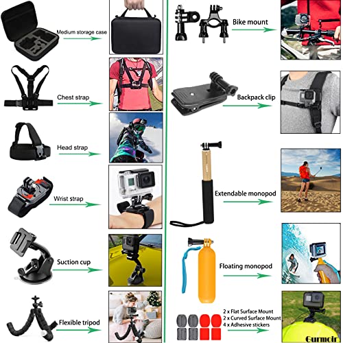 Gurmoir Action Camera Video Accessory kit Bundles for Gopro Hero 11 10 9 8 7 6 5 4 3, Osmo Action/Action 2, and More(DT08)
