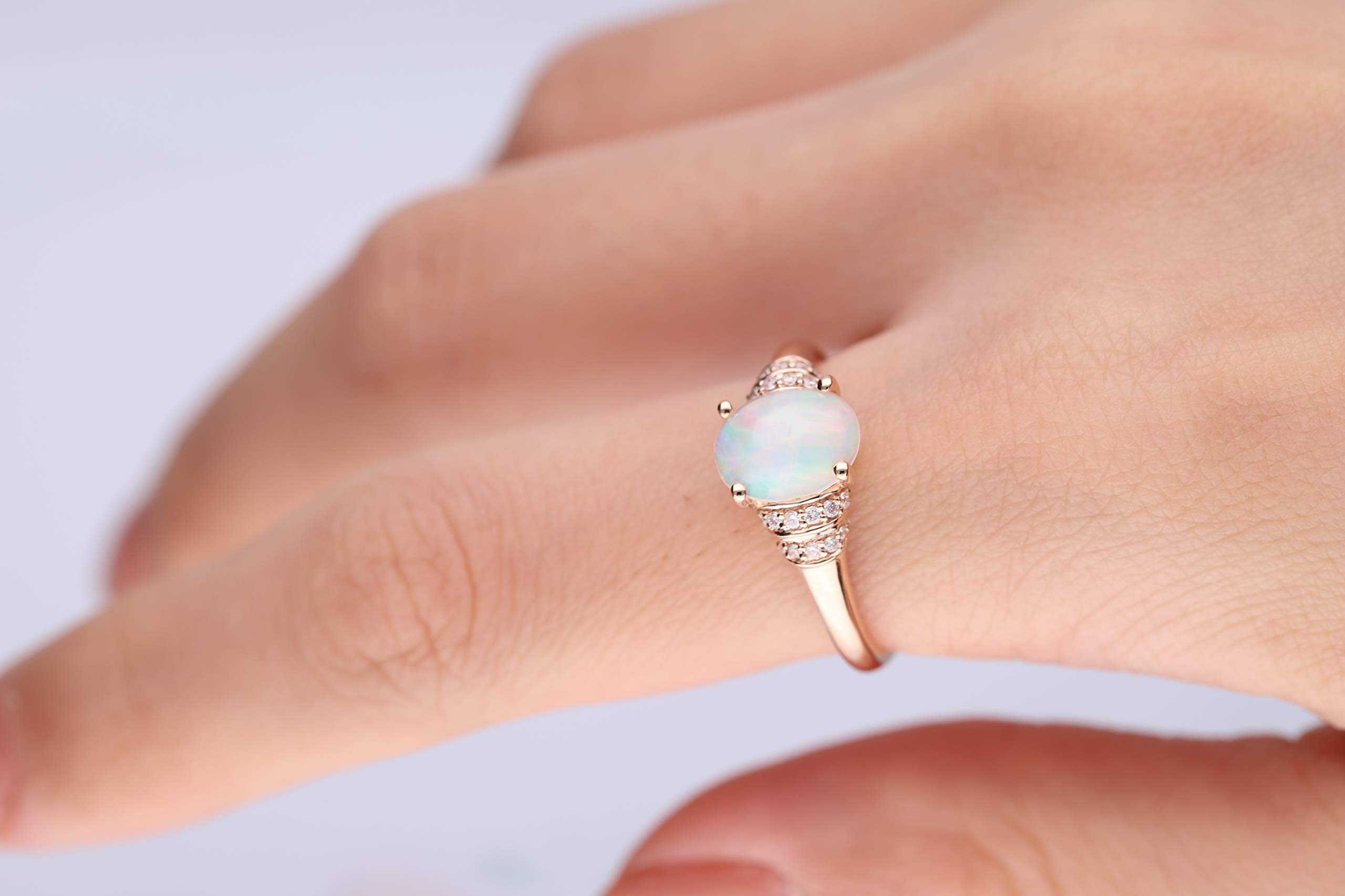 Gin & Grace 14K Rose Gold Natural Opal Diamond (SI1) Propose Promise Ring for Women
