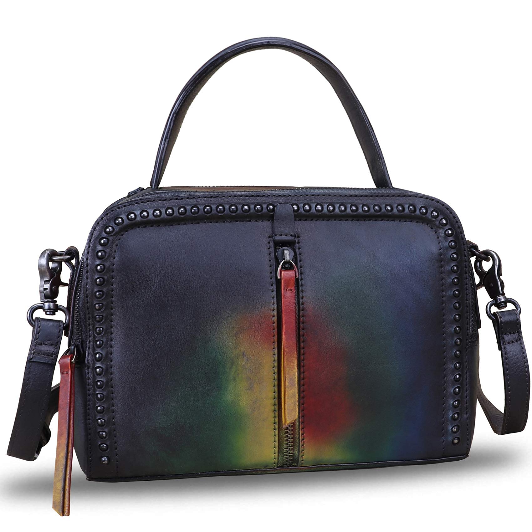 Genuine Leather Satchel Handbag Purse for Women Retro Handmade Top Handle Designer Crossbody Bag (Multicolor3)