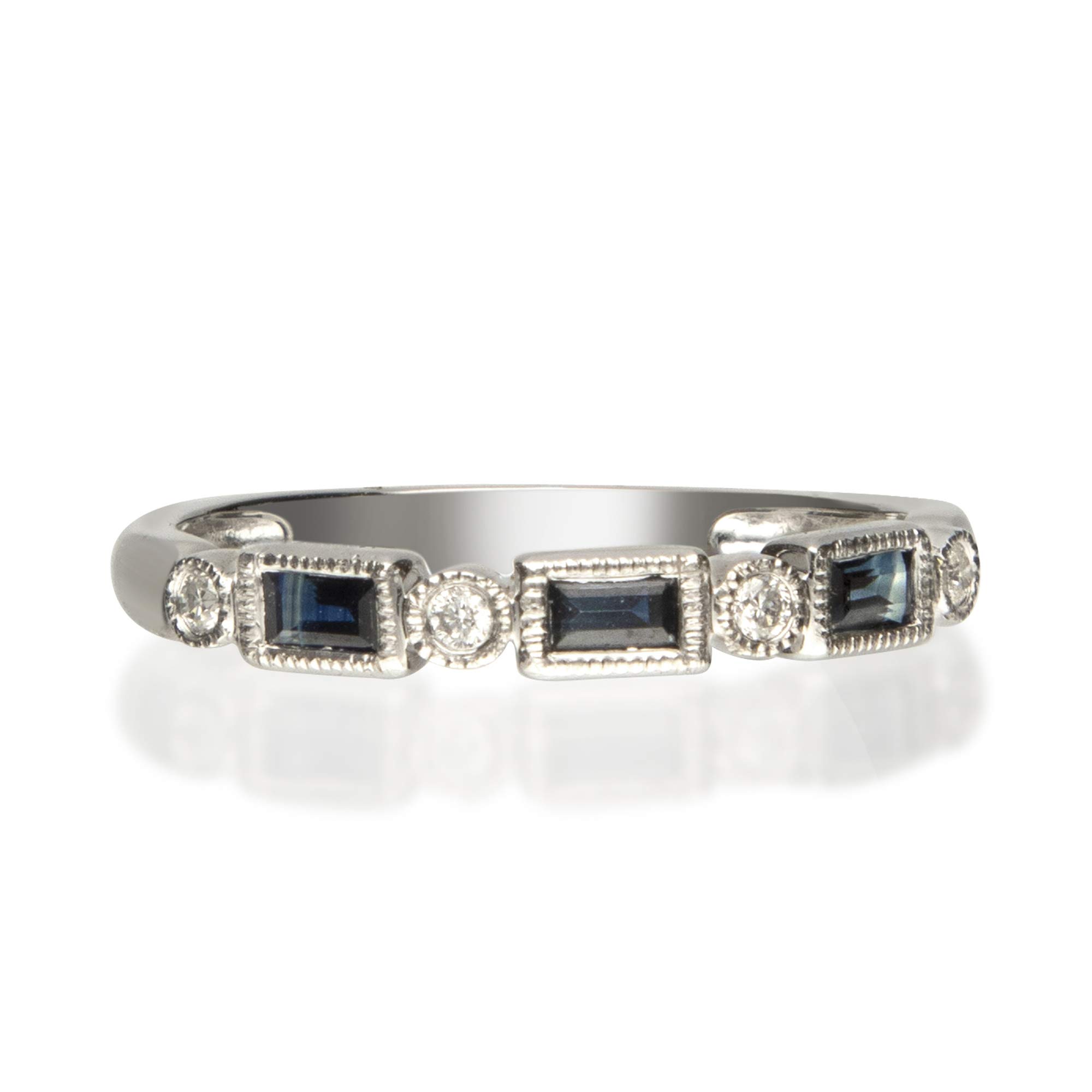 Gin & Grace 10K White Gold Natural Diamond (I1,I2) & Genuine Blue Sapphire Engagement Propose Promise Ring for Women