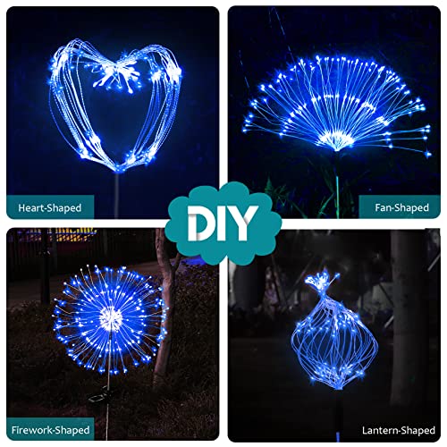 JJGoo Solar Garden Lights Solar Firework Lights, 2 Pack 120 LEDs 2 Lighting Modes Solar Lights Outdoor Waterproof for Garden Patio Walkway Pathway Party Wedding Christmas Decorative - Blue
