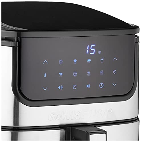 GoWISE USA 7-Quart Air Fryer & Dehydrator Max Steel XL- with Touchscreen Display with Stackable Dehydrating Racks with Preheat & Mute Functions + 100 Recipes (Stainless Steel)