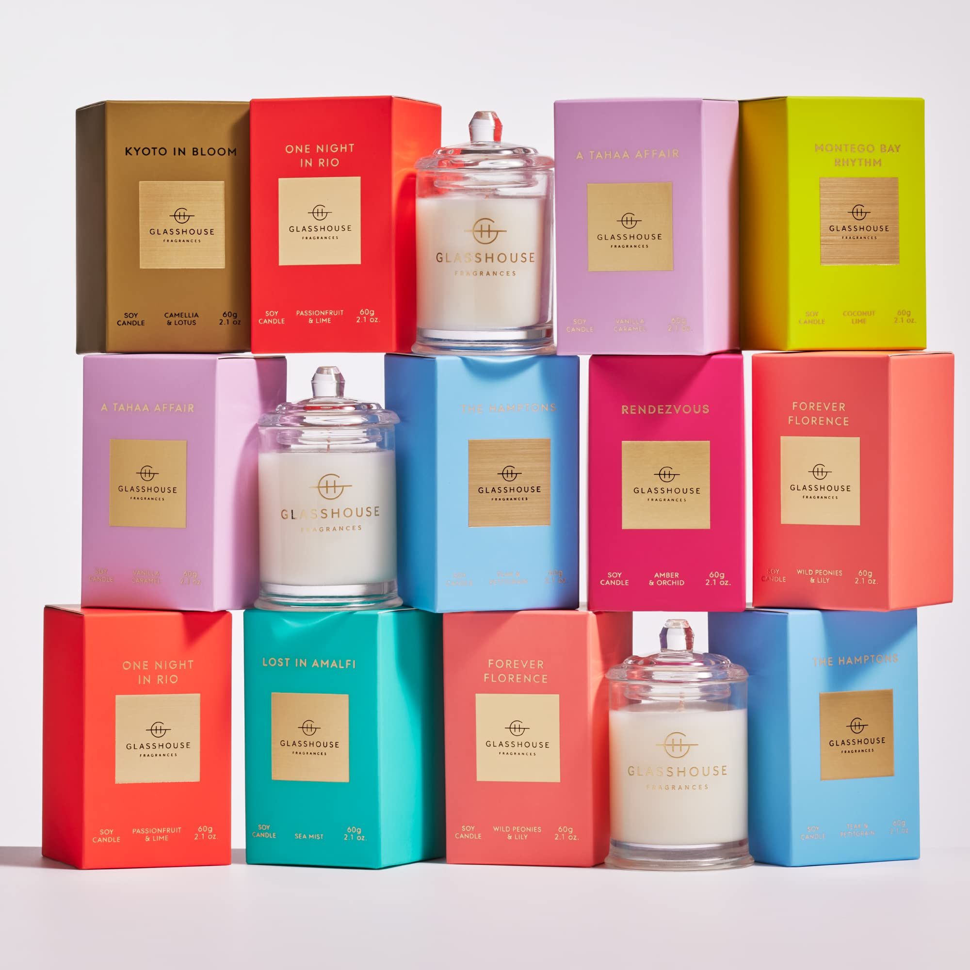Glasshouse Fragrances A Tango in Barcelona Candle, Triple Scented Natural Soy Wax Blend & Glass Jar, 20 Hour Burn Time, Tuberose & Plum, 2.1 Oz (60g)