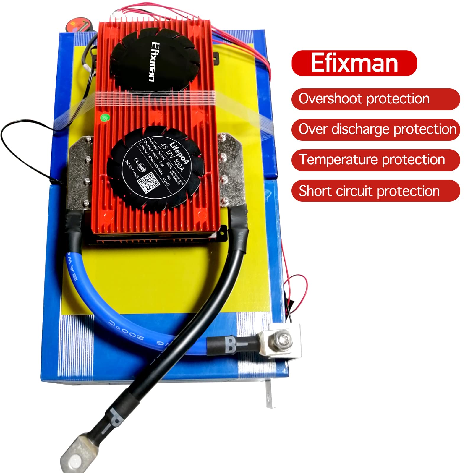 LiFePO4 4S 12V 100Ah BMS 3.2V Battery Protection Module PCB Protection Board with Balance Leads Wires BMS for Lithium Battery Pack 12V in Home Energy Storage Inverter