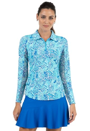 IBKUL Women's Krista Long Sleeve Adjustable Zip Golf Polo Hot Pink M
