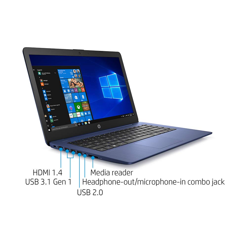 HP 2021 Stream 14" HD SVA Laptop Computer, Intel Celeron N4000 Processor, 4GB RAM, 64GB eMMC Flash Memory, Webcam, 1-Year Office, Intel UHD Graphics 600, Win 10S, Royal Blue, 128GB SnowBell USB Card