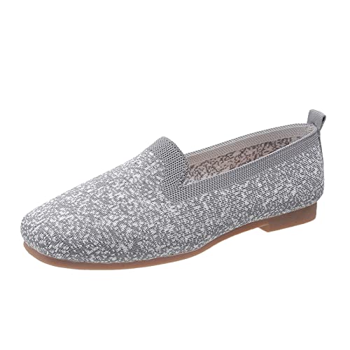 Ladies Fashion Color Blocking Breathable KKnitted Flat Sole Comfortable Casual Single Shoes Platform Shoes Casual Grey