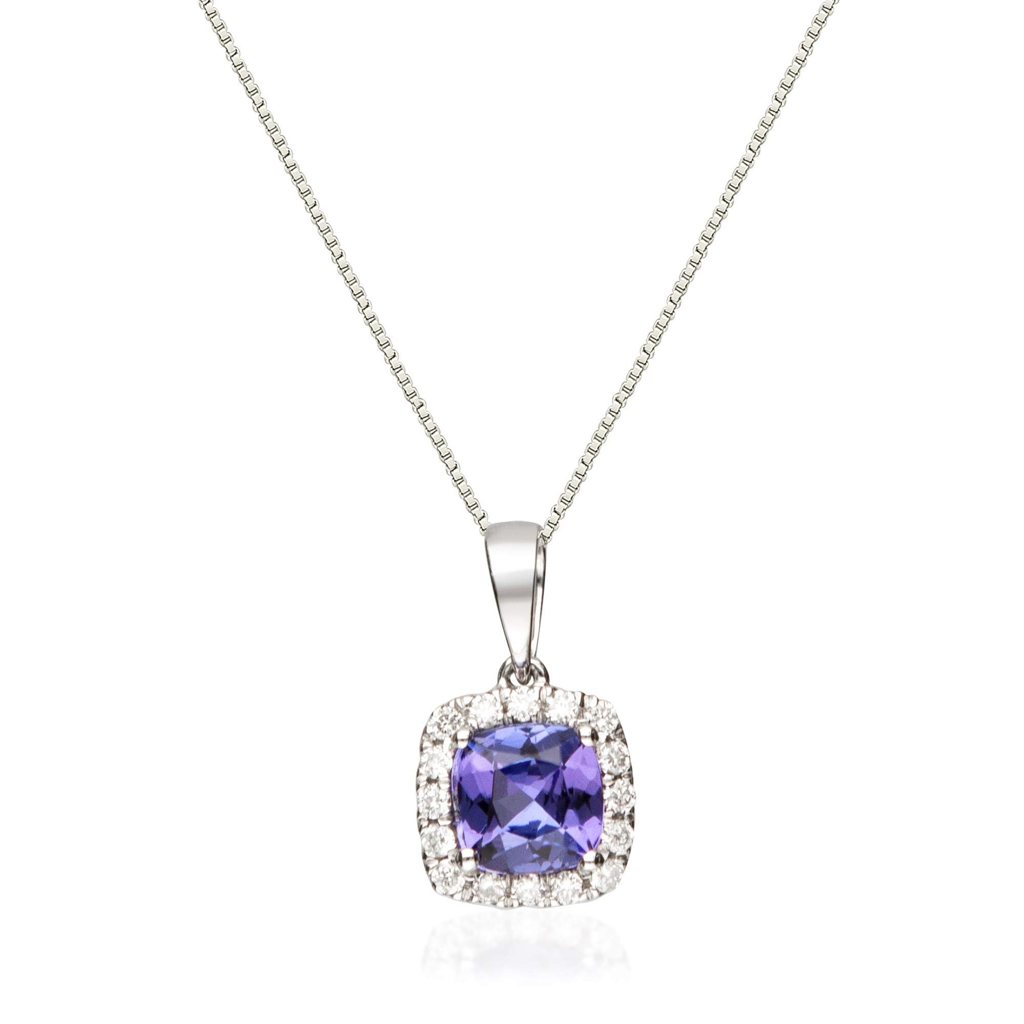 Gin & Grace 14K White Gold Natural Diamond (I1,I2) & Genuine Tanzanite Pendant for Women