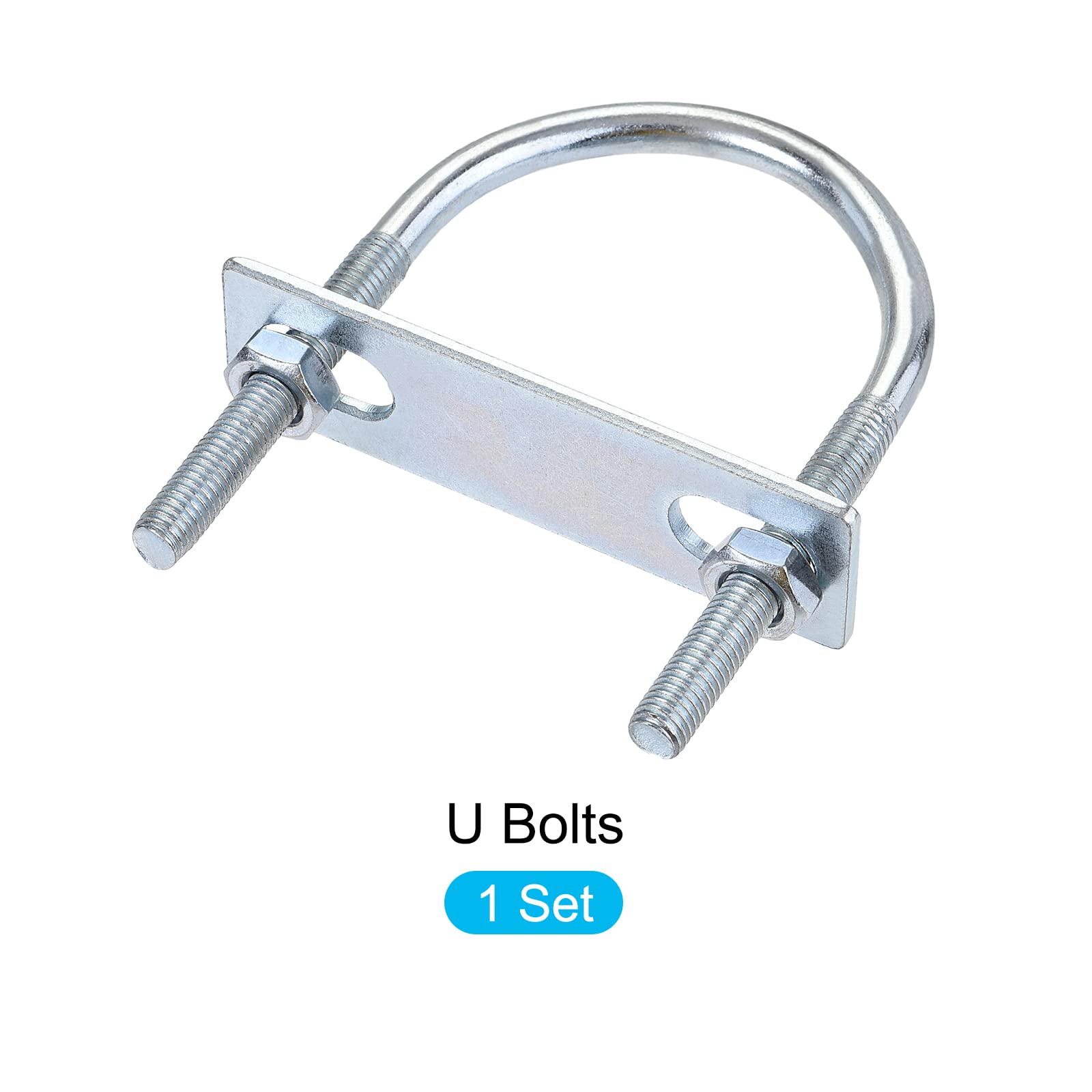 METALLIXITY U Bolts (M8x90x150mm), Round U Bolt Steel with Nut and Plate - for Construction, Pipe