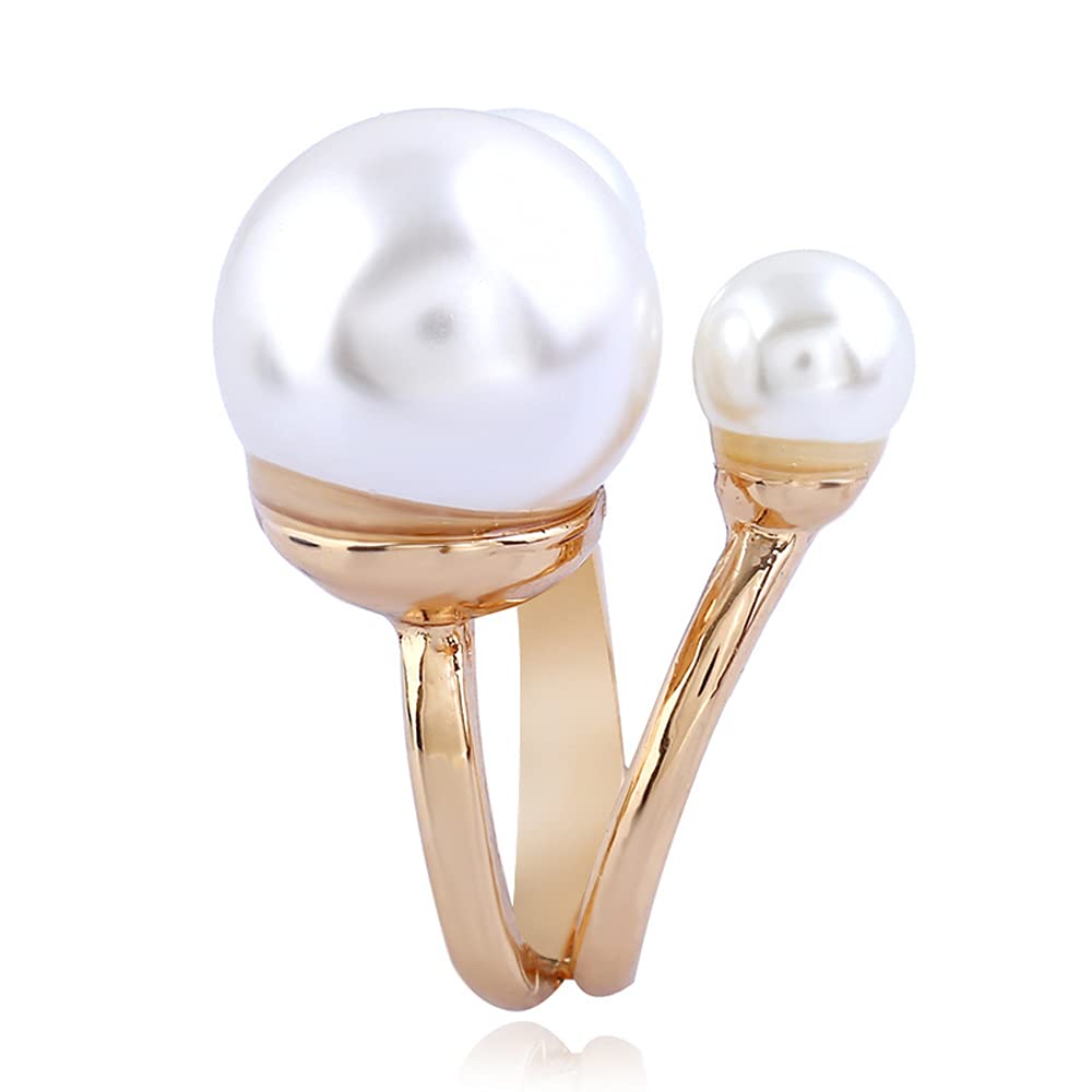 GUAFEIH Women Fashion White Pearl Opening Adjustable Ring Imitation Pearl Opening Ring Christmas Valentine's Day Gift