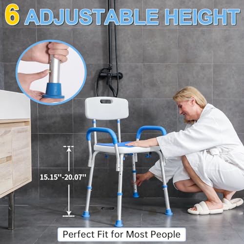 HSA/FSA Eligible Shower Chair with Arms and Back, Padded Shower Seat for Inside Shower with Grab Bar/Toiletry Bag, Tool-Free Shower Seat for Bathtub, Shower Bath Chair for Elderly/Disabled by SOUHEILO