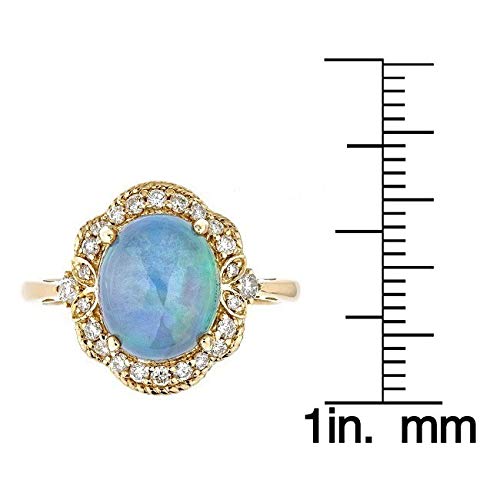 Gin & Grace 10K Yellow Gold Natural Ethiopian Opal Ring with Real Diamonds|Ethically, authentically & organically sourced (Oval) shaped opal hand-crafted jewelry for her | Opal Ring for women