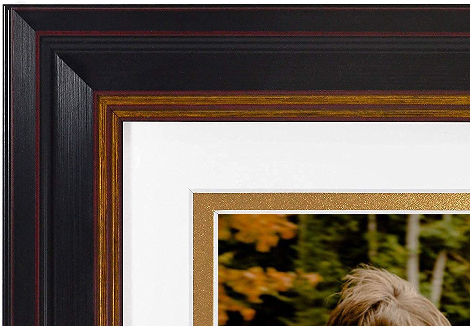 Golden State Art , 8x10 Black Gold & Burgundy Color Frame - White/Gold Double Mat for 6x8 Photos - Easel Stand - Wall Display or Table Top - Real Glass