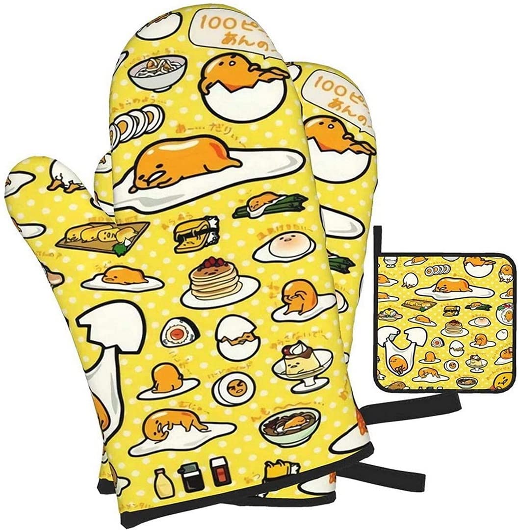 JKKL Gudetama Pattern,3pcs Oven Mitts and Pot Holders for Kitchen,Cooking,Baking,Grilling,BBQ