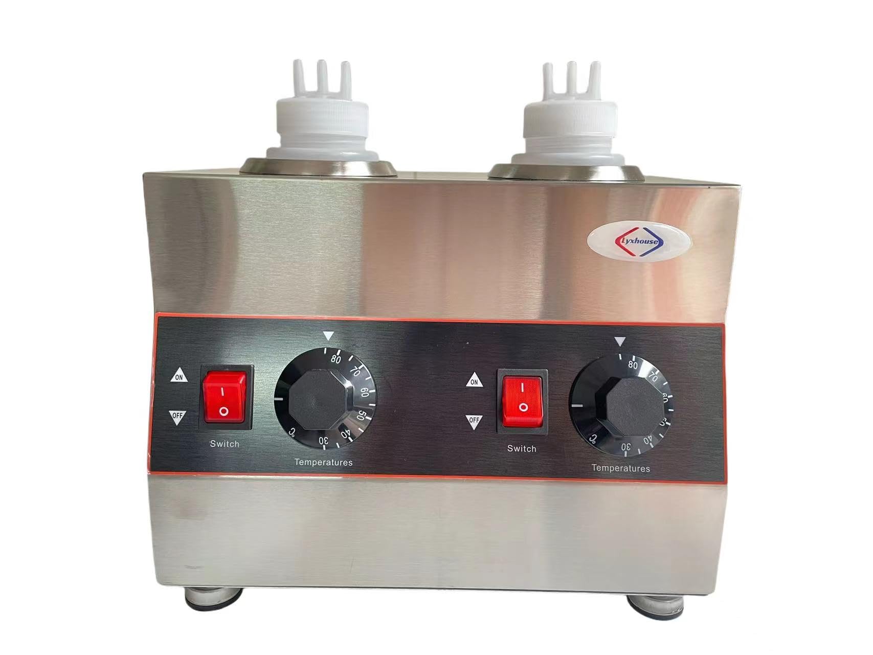 Lyxhouse Electric Cheese Sauce Dispenser & Hot Fudge Warmer with 650ml Squeeze Bottles - Adjustable Temperature 86-185β - Commercial Grade 110V